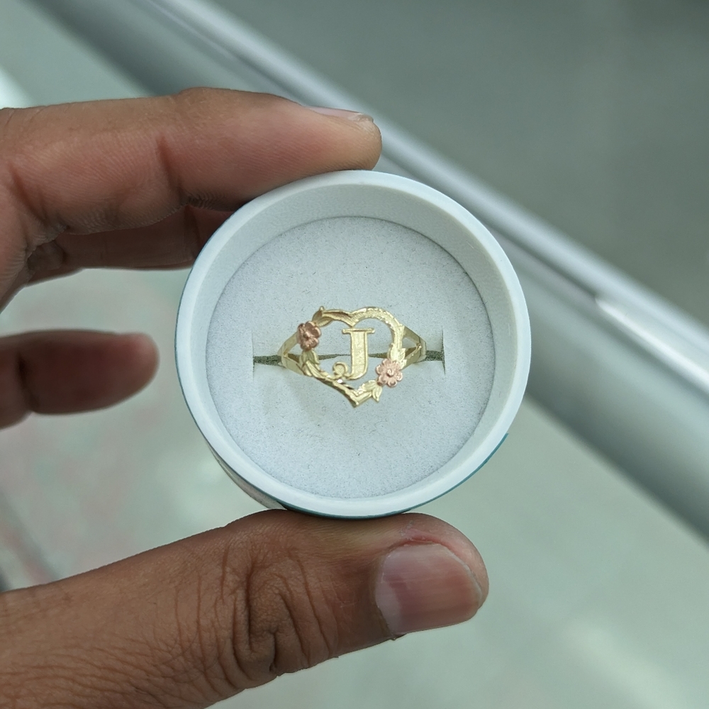 10kt Real Gold Heart Letter J Ring - Gem